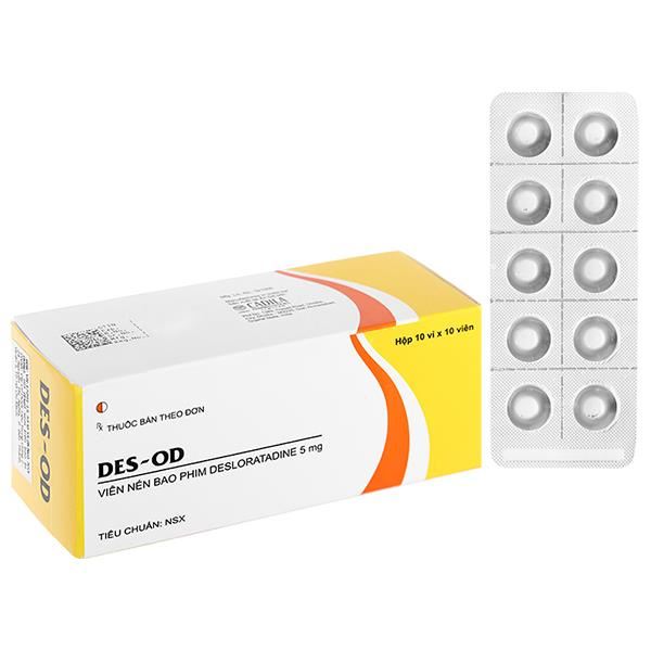 Des-OD 5mg giảm triệu chứng viêm mũi dị ứng, mề đay (10 vỉ x 10 viên ...