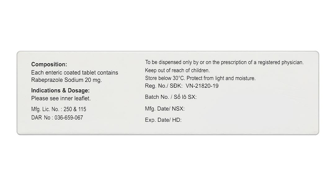 Rabizol 20 tablet điều trị loét dạ dày, tá tràng (5 vỉ x 10 viên) - 03/ ...