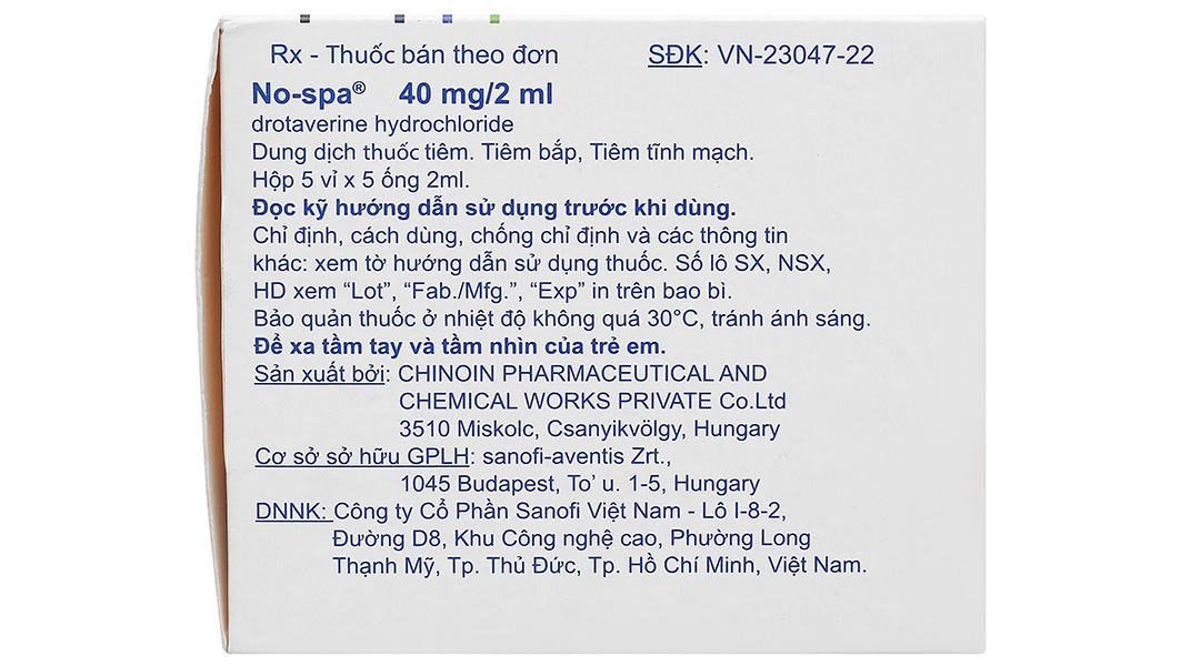 Dung dịch tiêm No-Spa 40mg/2ml chống co thắt cơ trơn (25 ống x 2ml ...