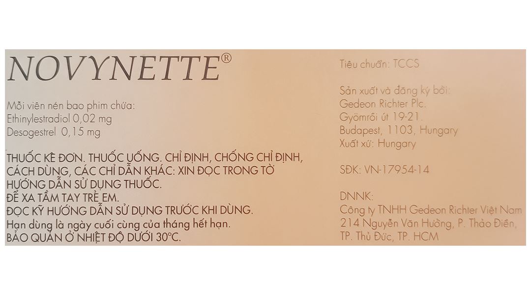 Novynette thuốc tránh thai hằng ngày (1 vỉ x 21 viên) - 08/2025 ...