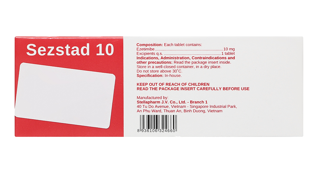 Sezstad 10 trị tăng cholesterol máu nguyên phát (6 vỉ x 10 viên) - 08/ ...