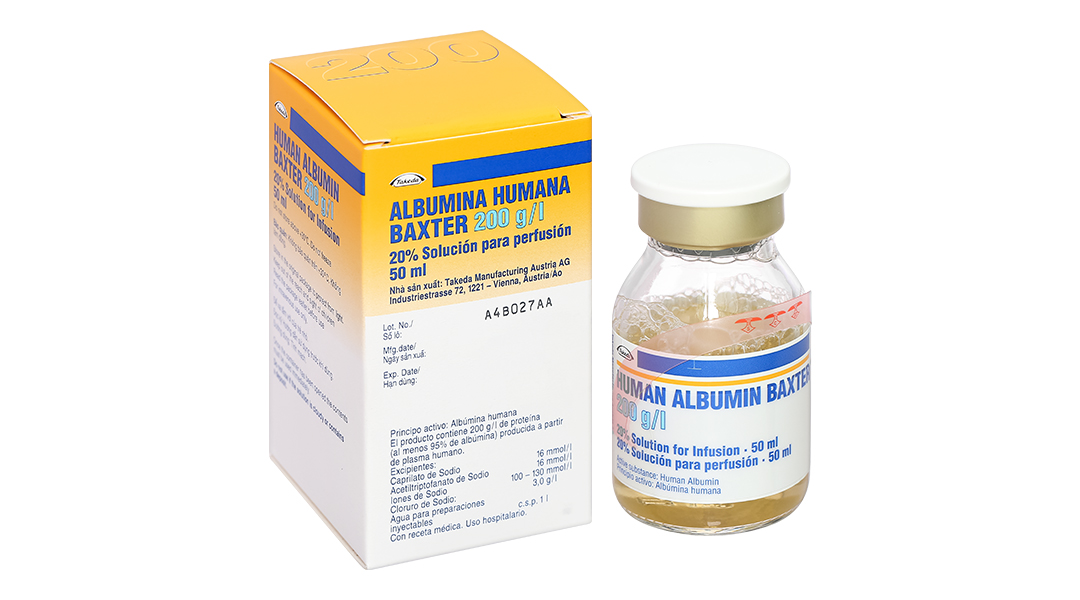 Dung dịch tiêm Human Albumin Baxter 200g/l phục hồi và duy trì thể tích ...