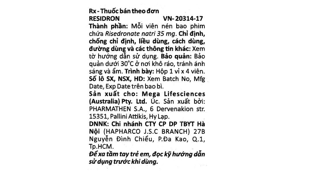 Residron 35mg điều trị và ngăn ngừa loãng xương (1 vỉ x 4 viên) - 08/ ...