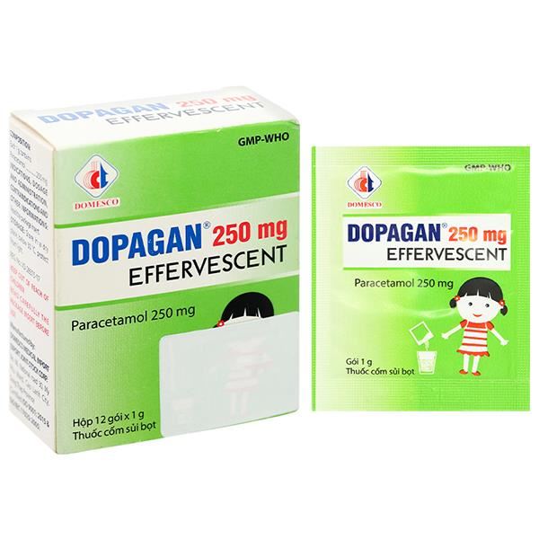 Thuốc cốm sủi bọt Dopagan 250mg Effervescent giảm đau, hạ sốt (12 gói x ...