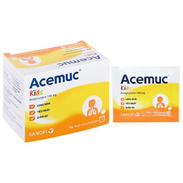 Thuốc Acemuc Kids 200mg tiêu chất nhầy, giảm ho, loãng đàm (hộp 30 gói ...