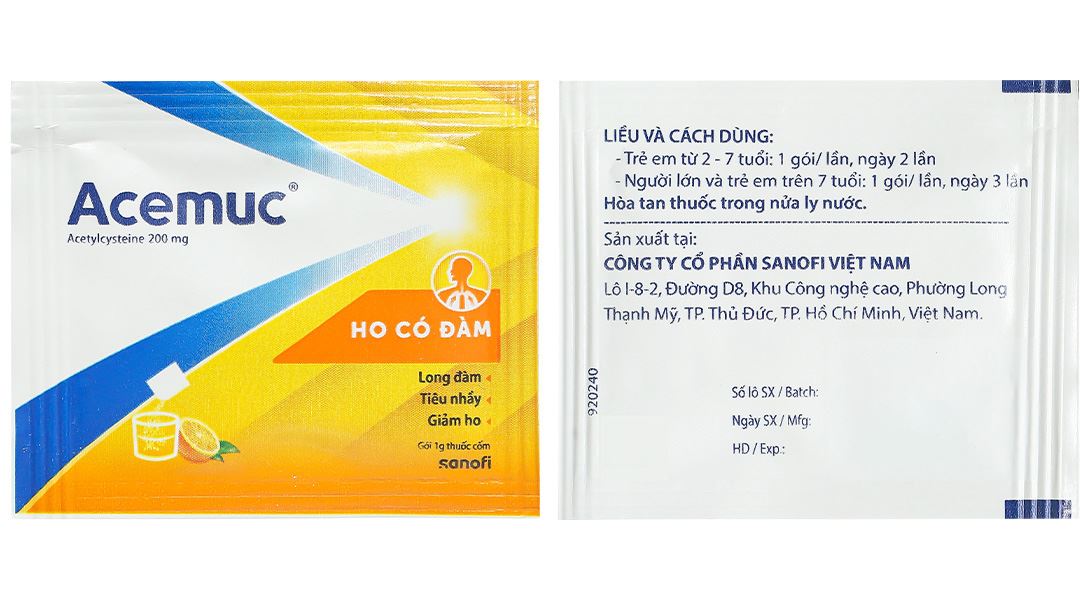 Thuốc Acemuc Kids 200mg tiêu chất nhầy, giảm ho, loãng đàm (hộp 30 gói ...