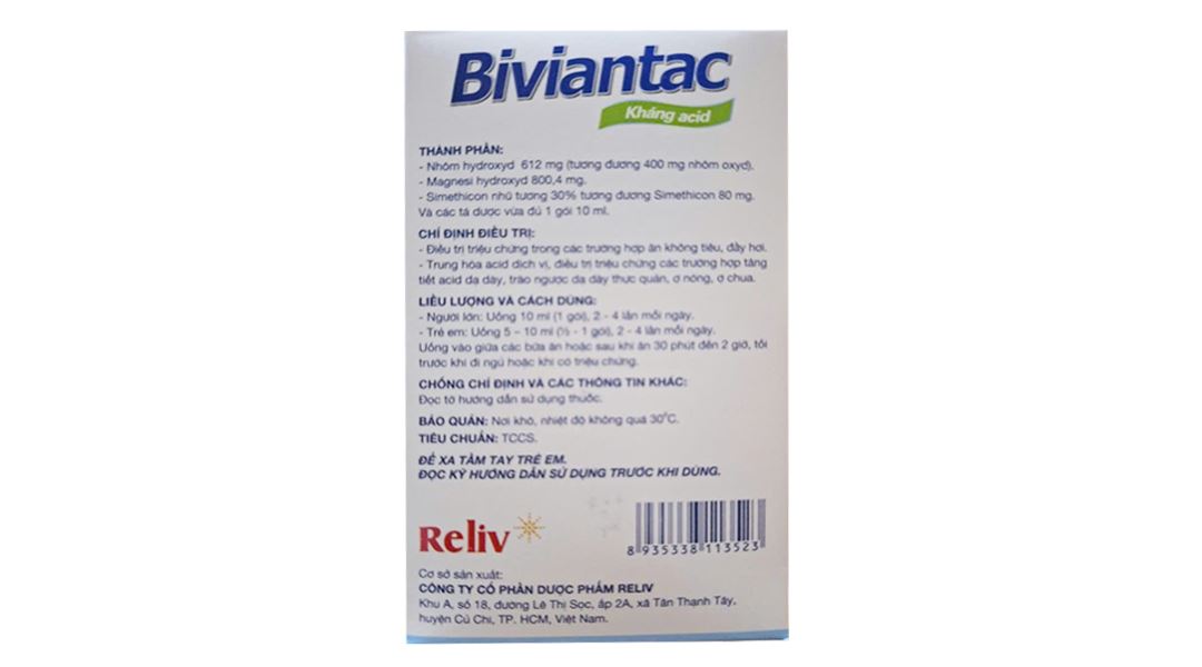 Hỗn dịch uống Biviantac Reliv giảm đầy hơi, trướng bụng ăn không tiêu ...