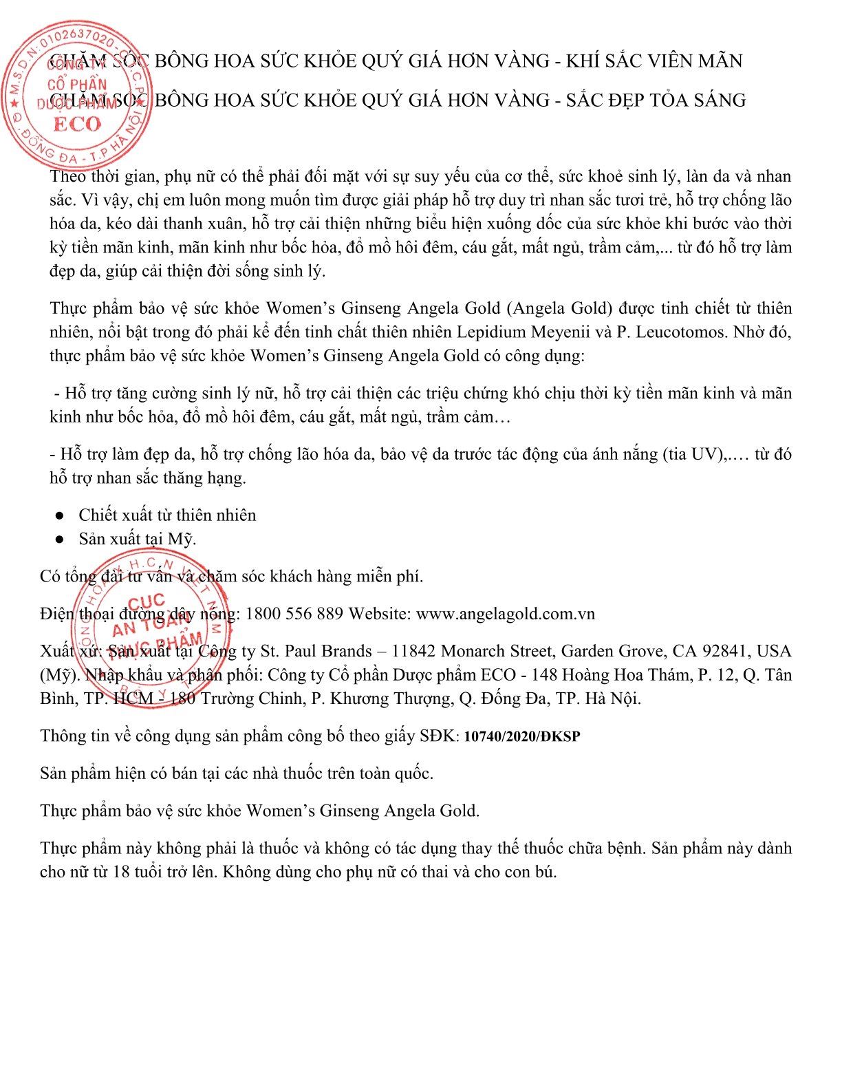 Angela Gold chai 30 viên - 05/2026 | nhathuocankhang.com