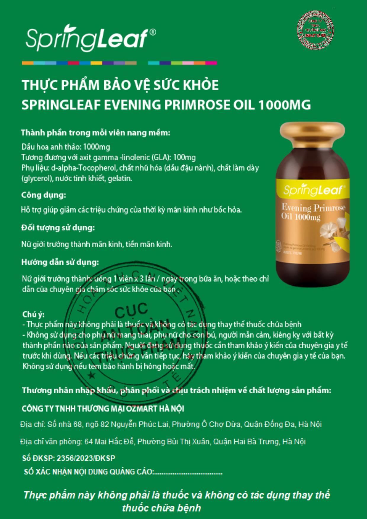 Viên Uống Hoa Anh Thảo Springleaf Evening Primrose Oil 1000mg lọ 180 viên - 12/2025 ...