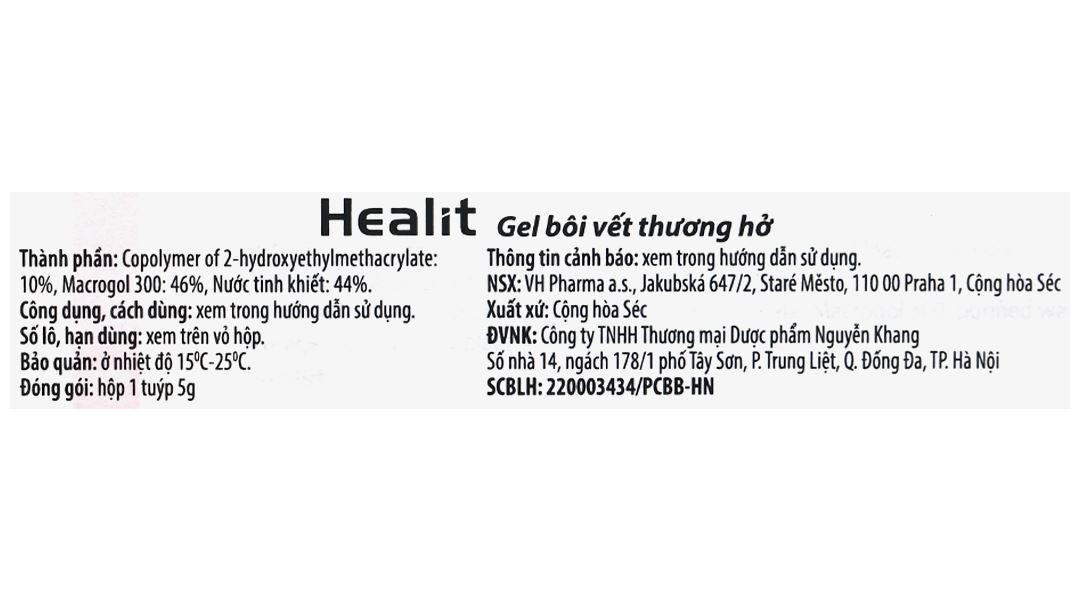 Gel bôi Healit hỗ trợ điều trị, làm sạch vết thương hở (1 tuýp x 5g ...
