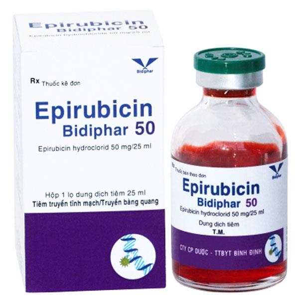 Dung dịch tiêm Epirubicin Bidiphar 50mg/25ml điều trị ung thư vú, phổi ...