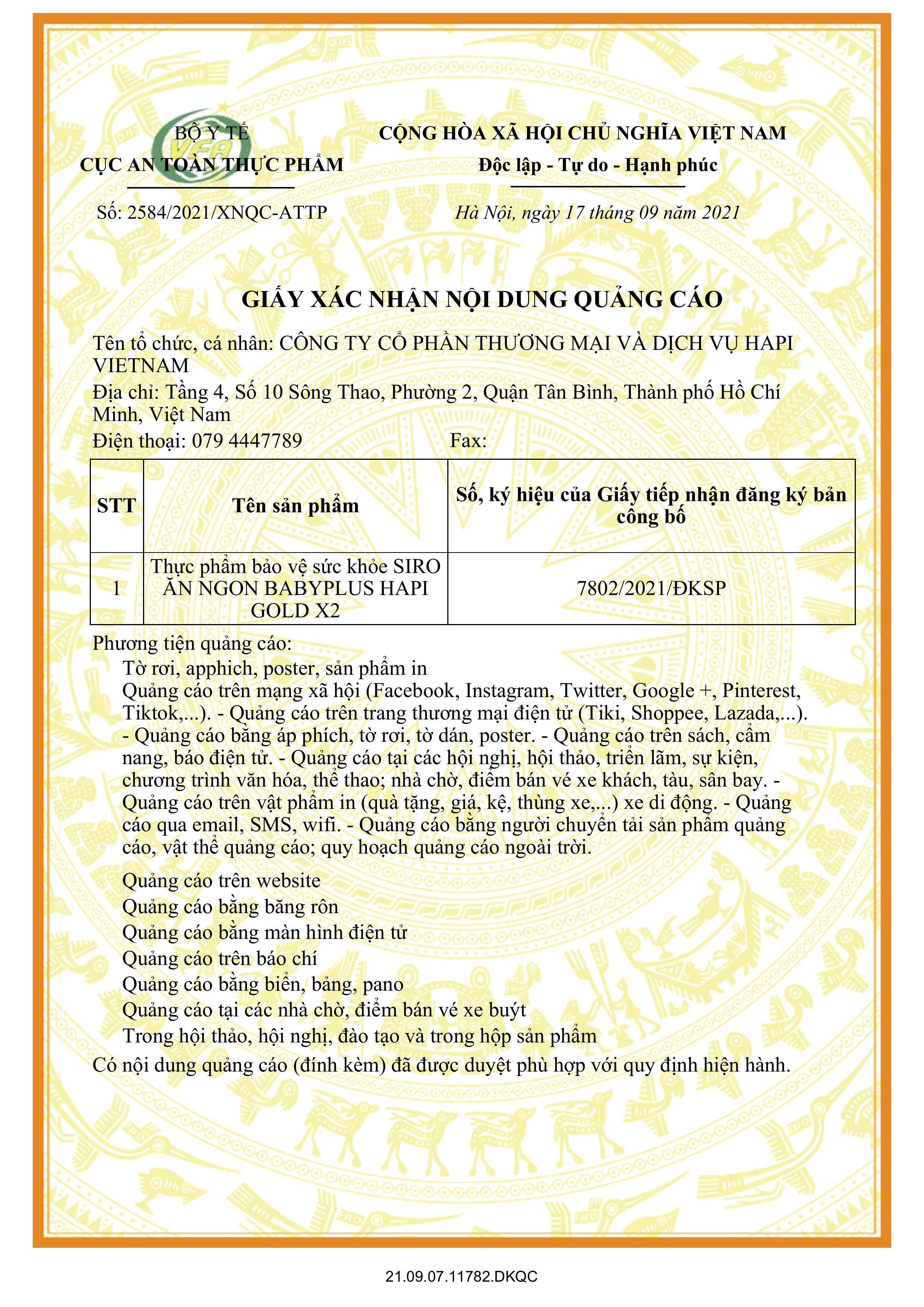 Thực phẩm bảo vệ sức khỏe Siro Ăn Ngon Baby Plus Hapi Gold X2 hộp 30 ...