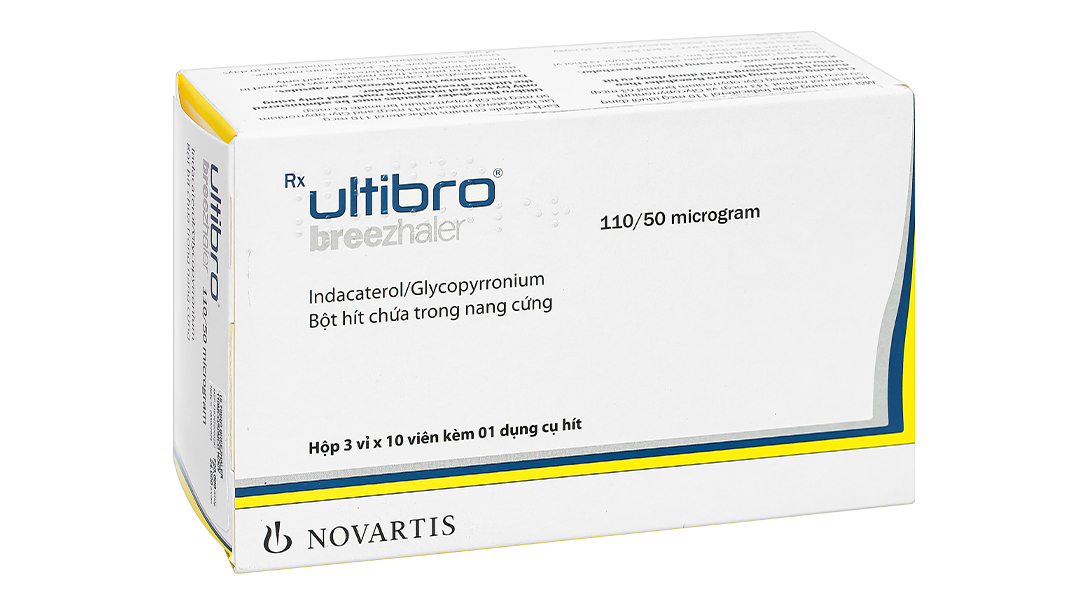 Bột hít Ultibro Breezhaler 110/50 microgram trị bệnh phổi tắc nghẽn (3 ...