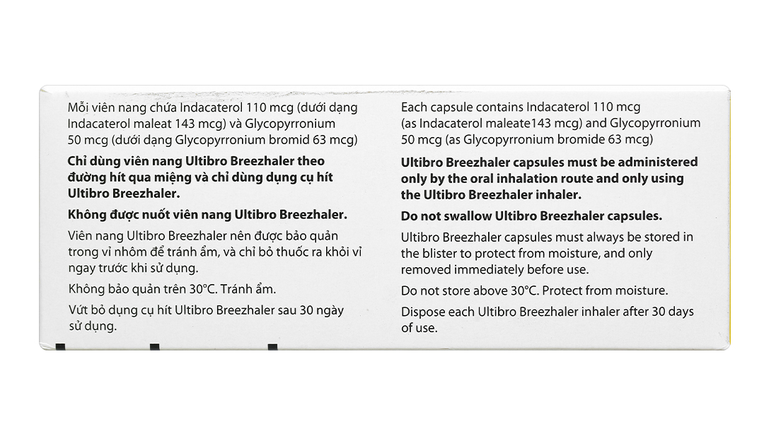 Bột hít Ultibro Breezhaler 110/50 microgram trị bệnh phổi tắc nghẽn (3 ...