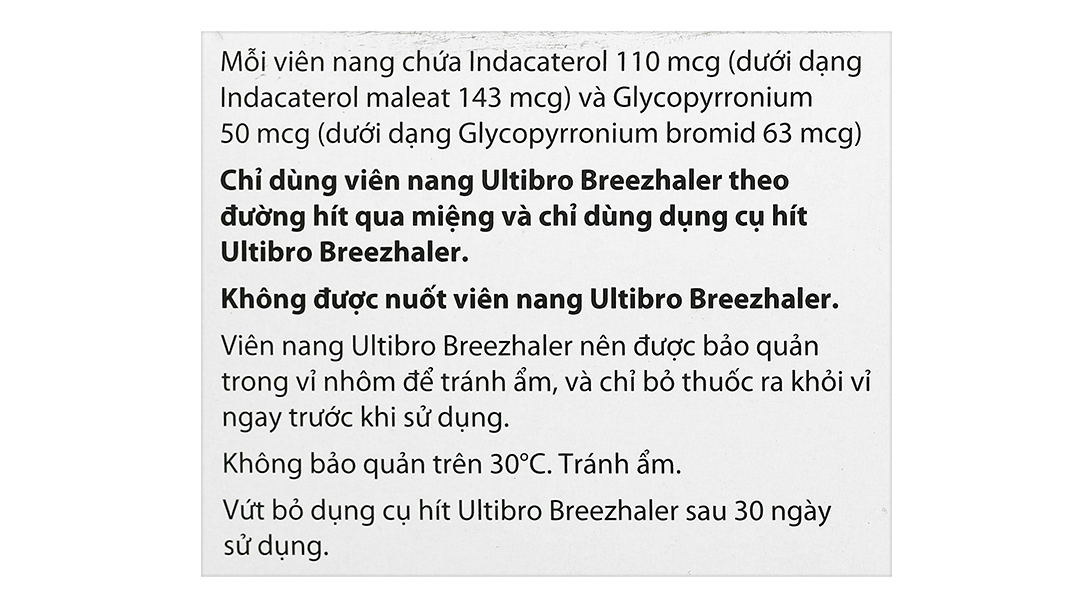 Bột hít Ultibro Breezhaler 110/50 microgram trị bệnh phổi tắc nghẽn (3 ...