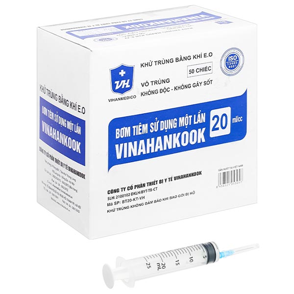Bơm tiêm sử dụng một lần Vinahankook 20ml/cc 23G x 1'' hộp 50 cái - 09/2025 | nhathuocankhang.com