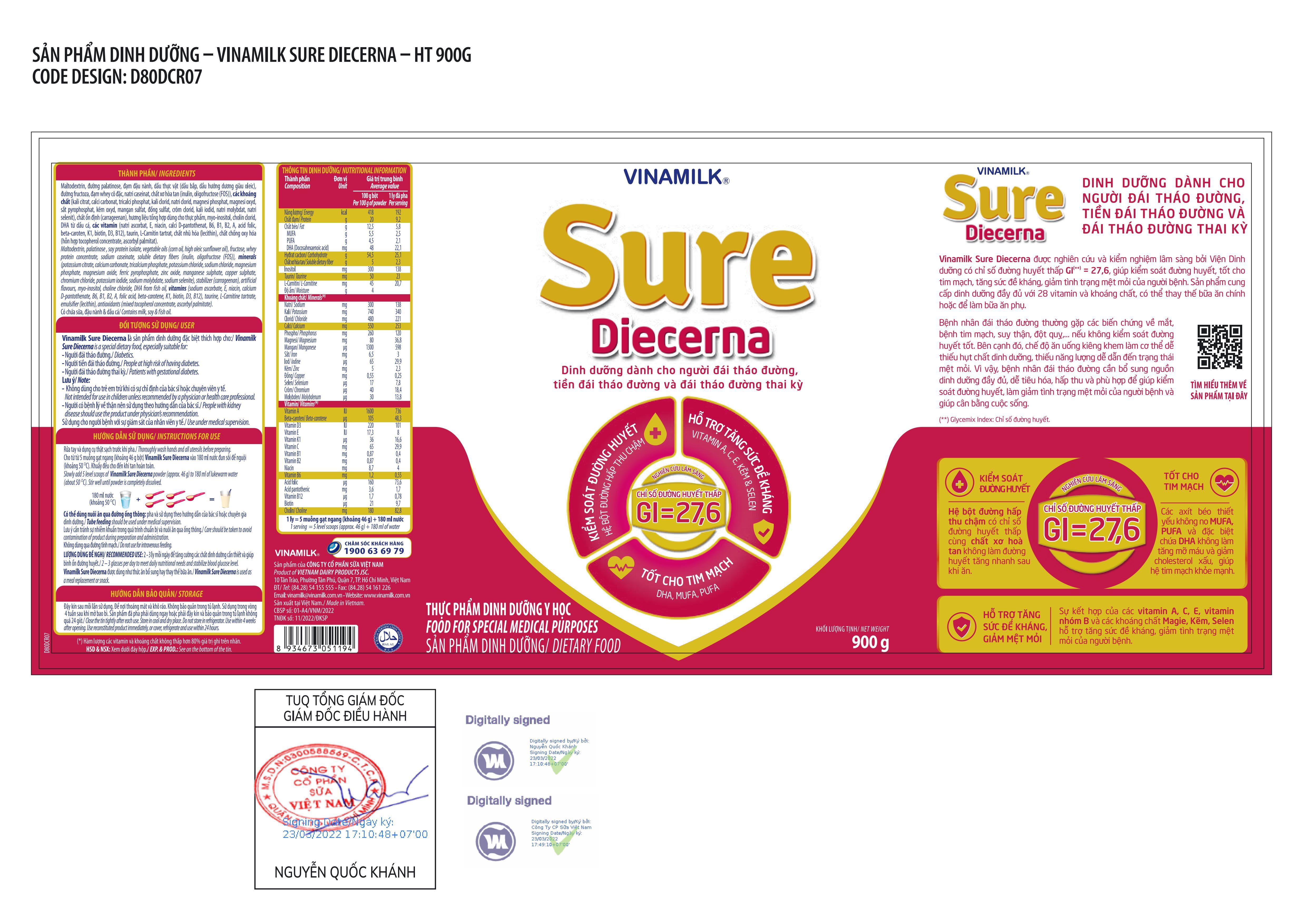 Sữa bột Vinamilk Sure Diecerna lon 900g - 01/2026 | nhathuocankhang.com