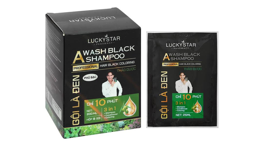 Dầu gội đen Lucky Star phủ bạc làm đen tóc hộp 8 gói x 25ml - 09/2025 ...
