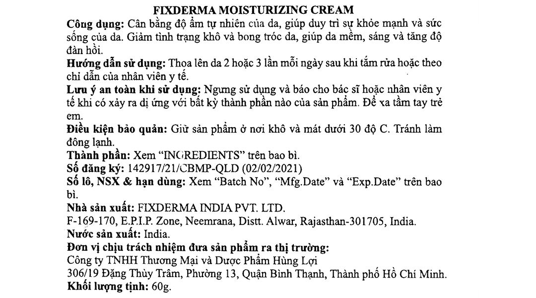 Kem Fixderma Moisturizing giúp giữ ẩm, giảm tình trạng khô và bong tróc ...