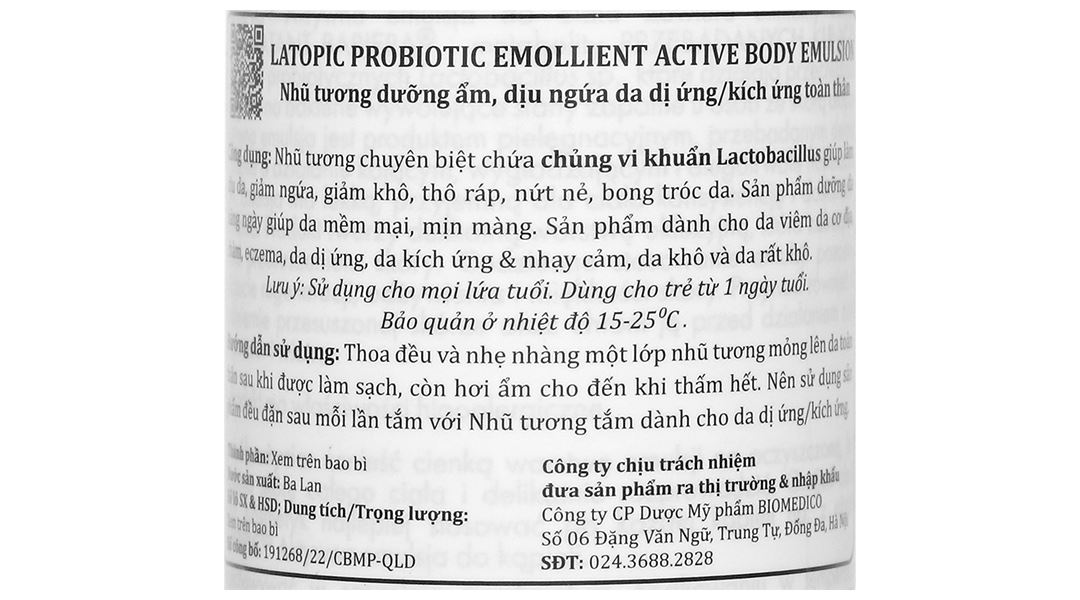 Sữa dưỡng Latopic Probiotic Emollient Active Body Emulsion dưỡng ẩm ...