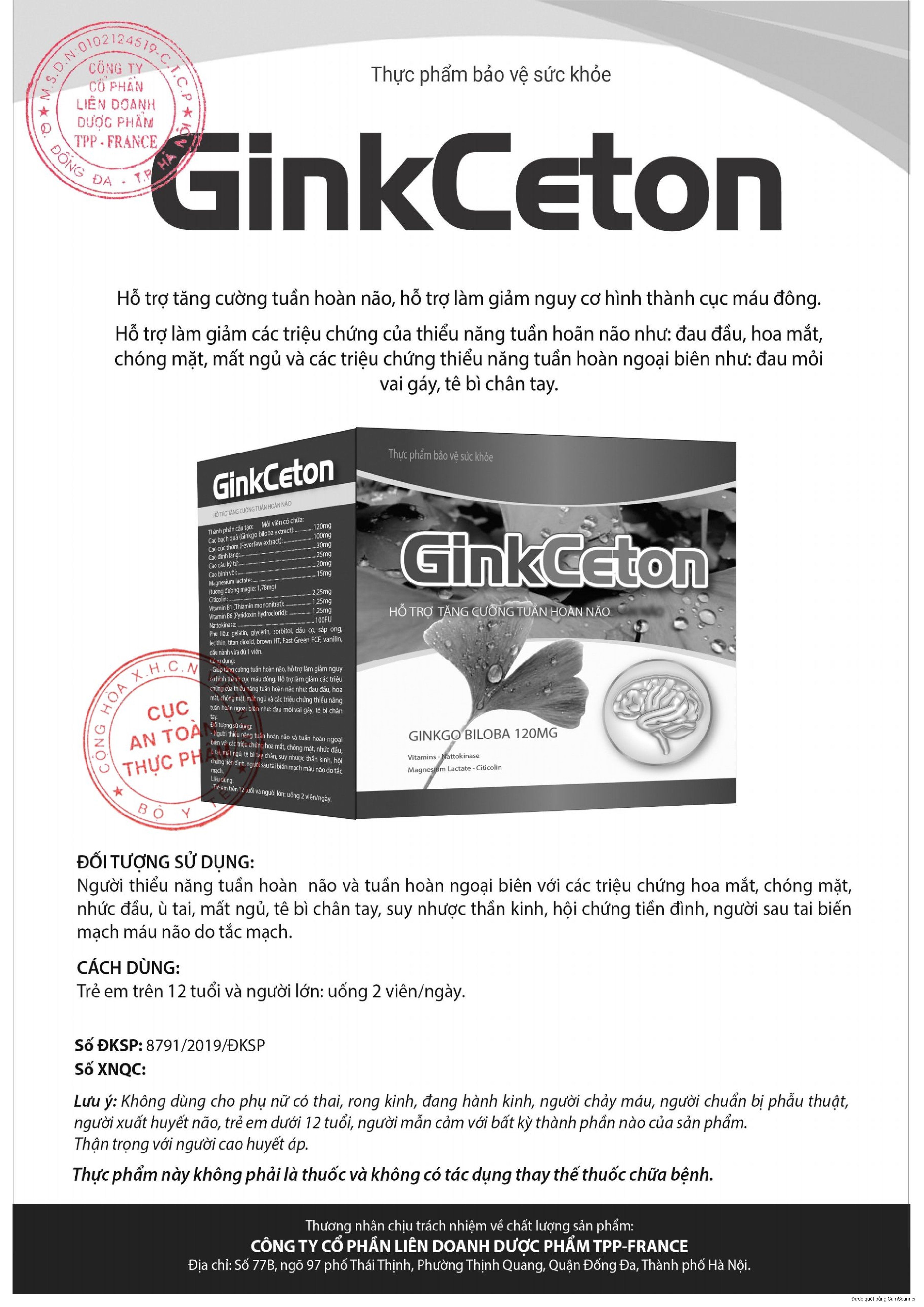 Ginkceton 120Mg hộp 100 viên - 05/2026 | nhathuocankhang.com