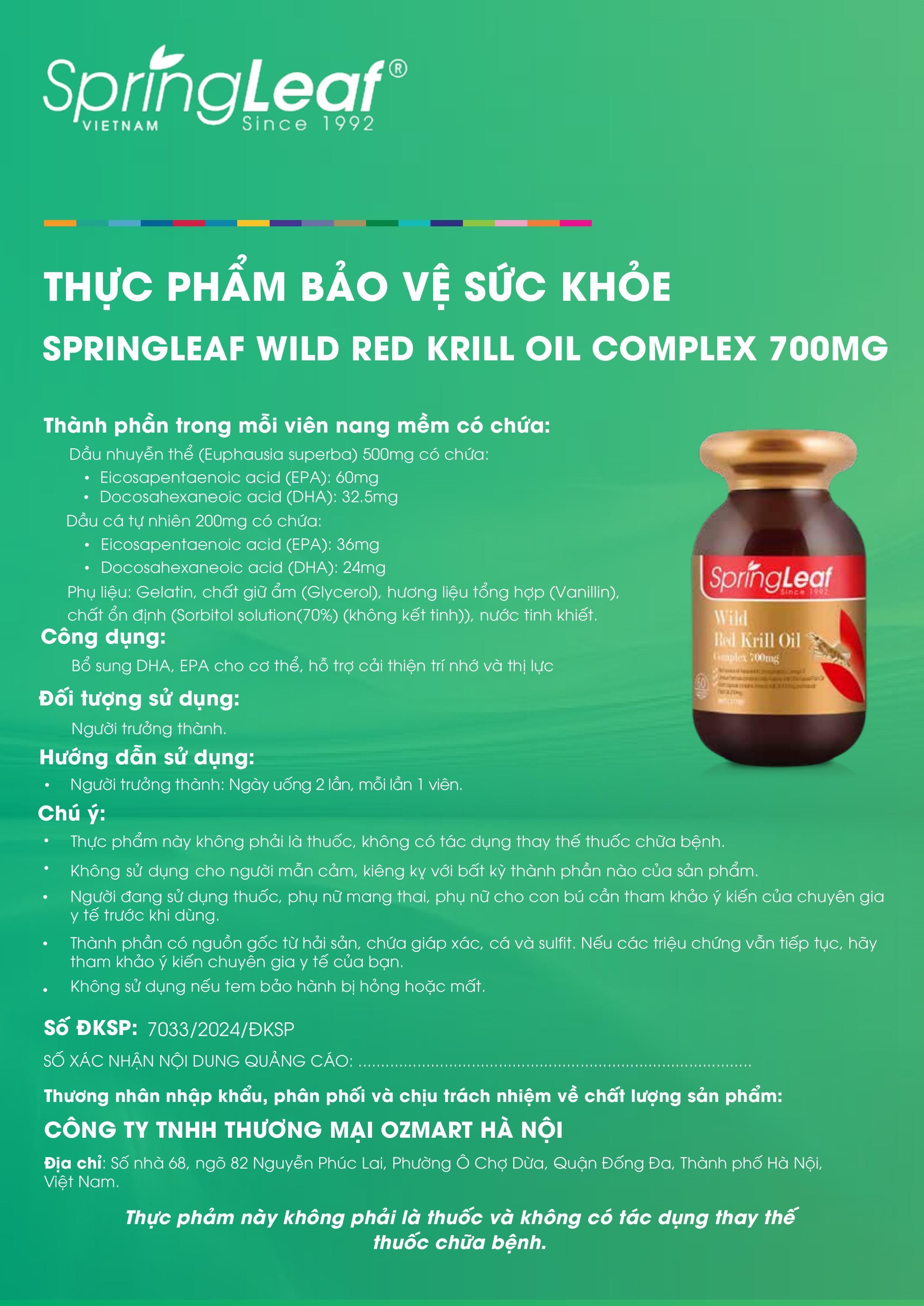 Thực phẩm bảo vệ sức khỏe Springleaf Wild Red Krill Oil Complex 700mg ...