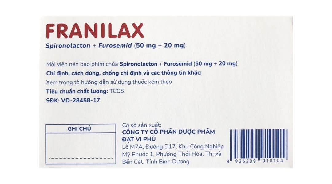 Franilax trị phù, tăng huyết áp (3 vỉ x 10 viên) - 08/2025 ...