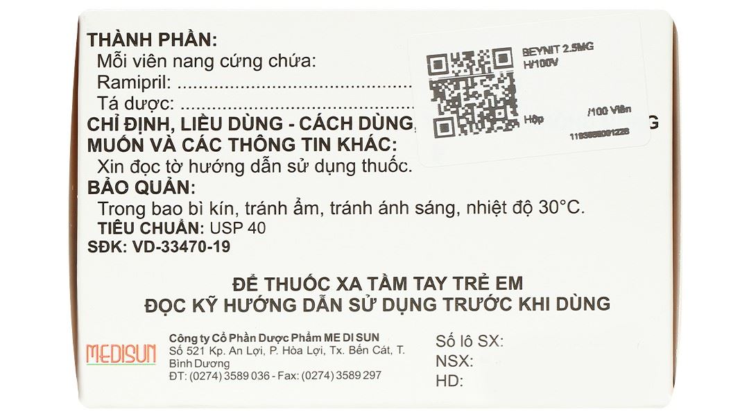 Beynit 2.5 điều trị tăng huyết áp, suy tim sung huyết (10 vỉ x 10 viên ...