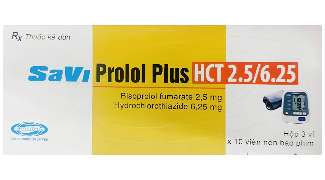 Savi Prolol Plus HCT 2.5/6.25 kiểm soát tình trạng tăng huyết áp (3 vỉ ...