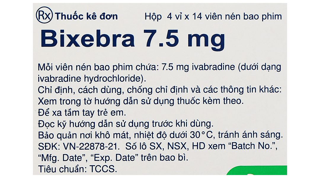 Bixebra 7.5mg điều trị triệu chứng đau thắt ngực ổn định mạn tính (4 vỉ ...