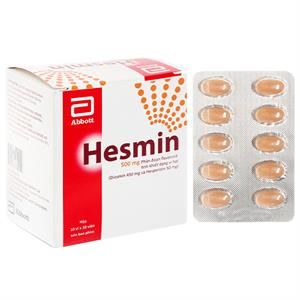 Hesmin 500mg trị trĩ, suy tĩnh mạch - mạch bạch huyết (10 vỉ x 10 viên ...