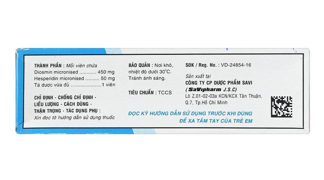 Thuốc Savi dimin 500mg trị trĩ, suy giãn tĩnh mạch (4 vỉ x 15 viên ...