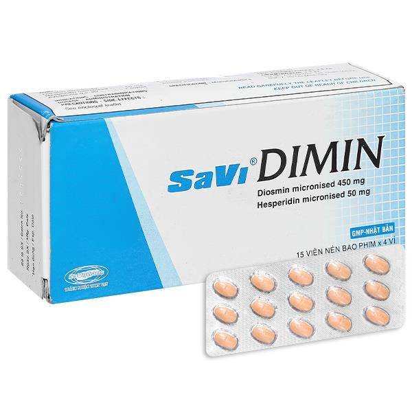 Thuốc Savi dimin 500mg trị trĩ, suy giãn tĩnh mạch (4 vỉ x 15 viên ...