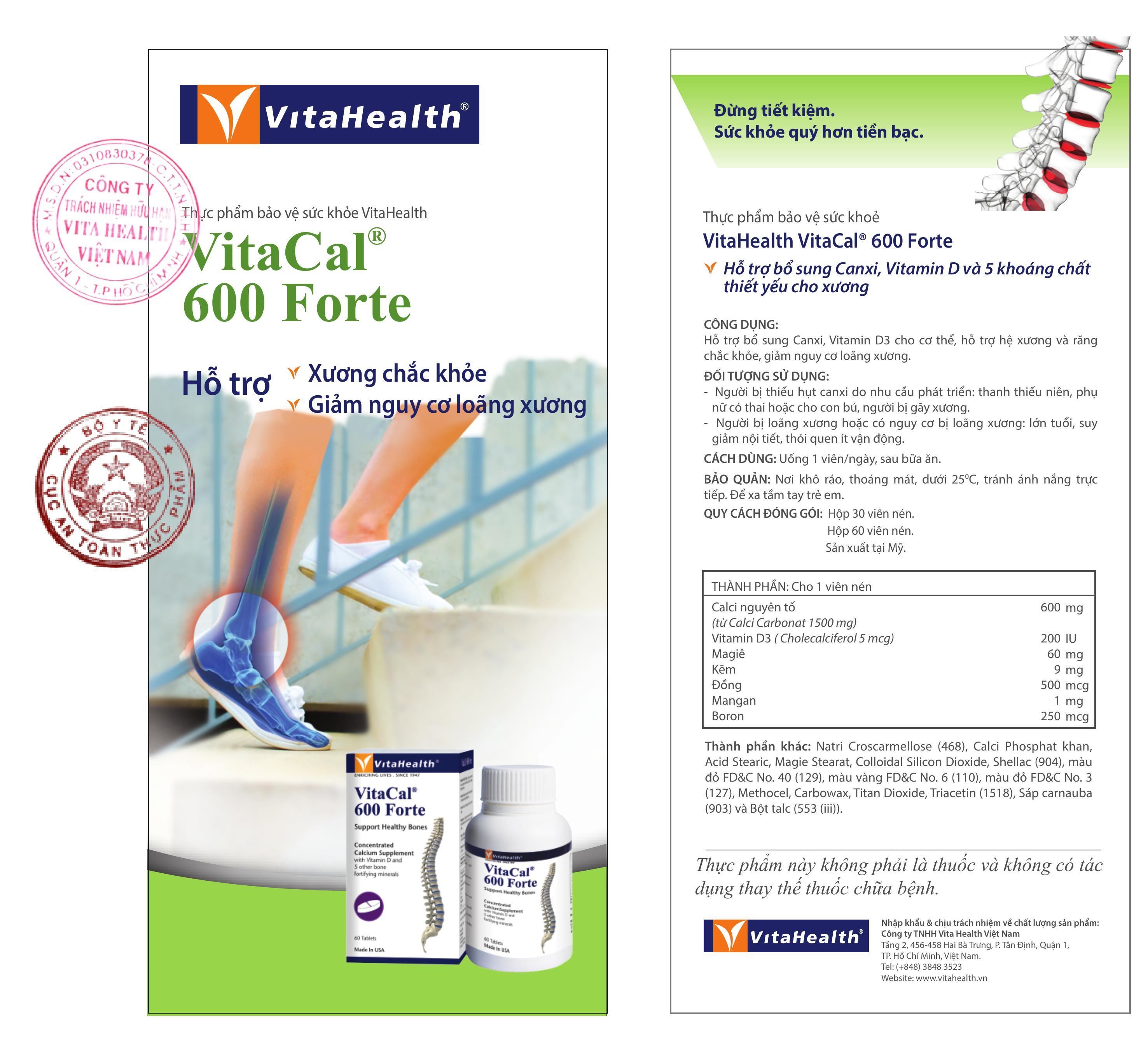 Vitahealth Vitacal 600 Forte hộp 60 viên - 01/2026 | nhathuocankhang.com