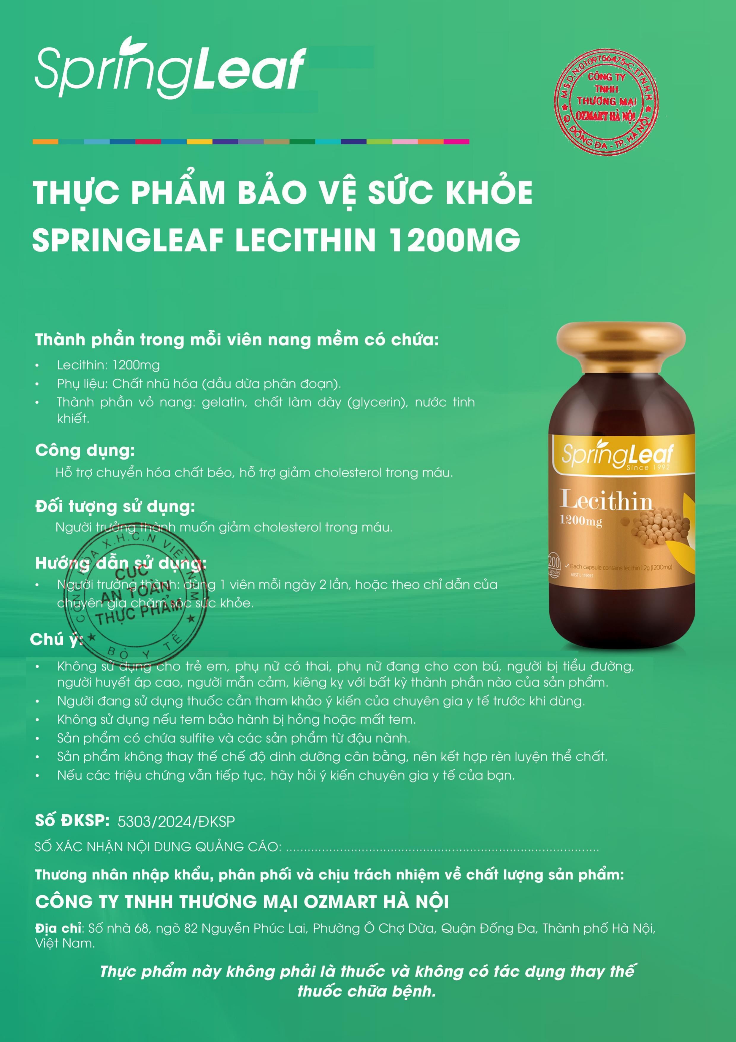 Thực phẩm bảo vệ sức khỏe SpringLeaf Lecithin 1200mg lọ 200 viên - 10/ ...