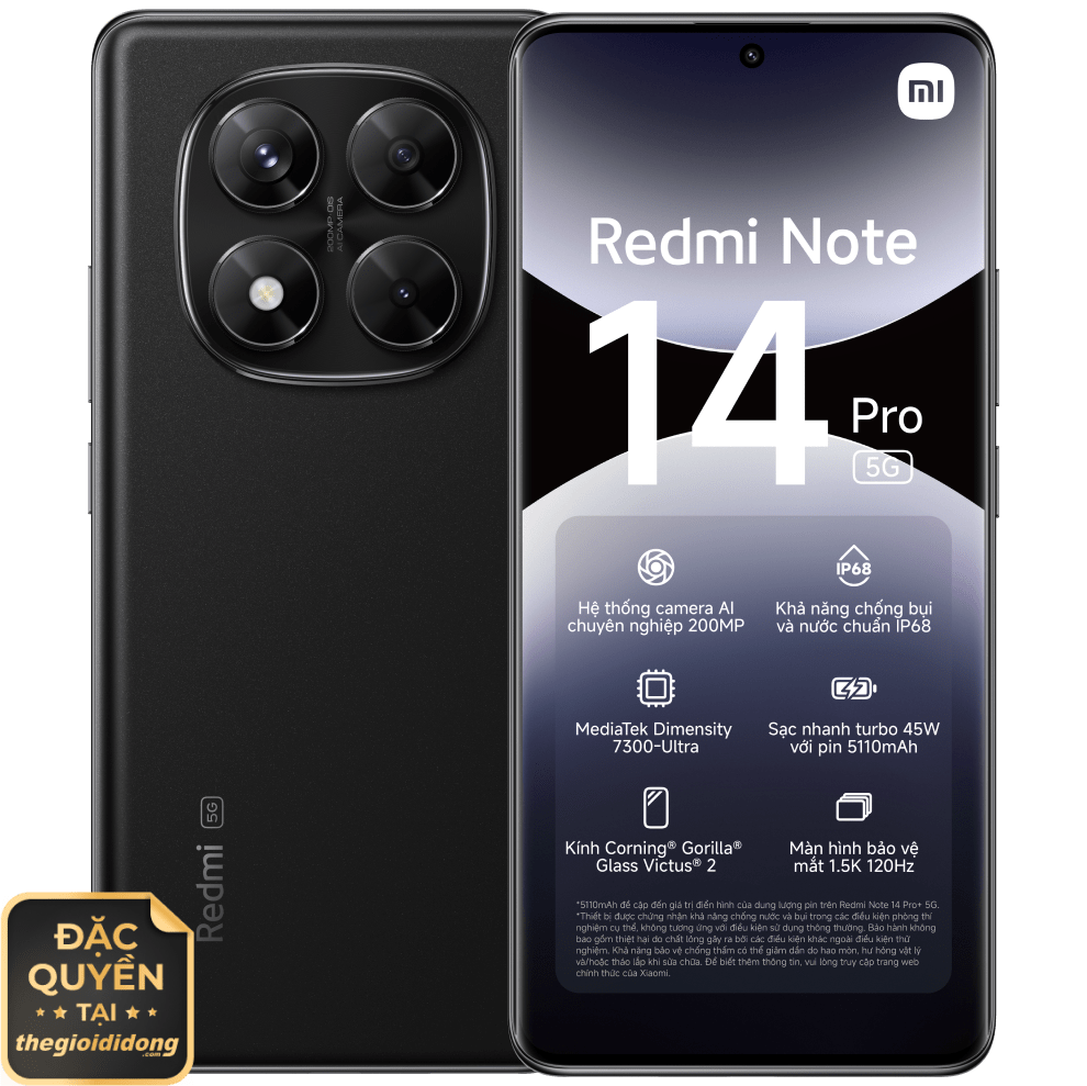 Redmi Note 14 Pro 5G chính hãng, trả góp 0% lãi suất