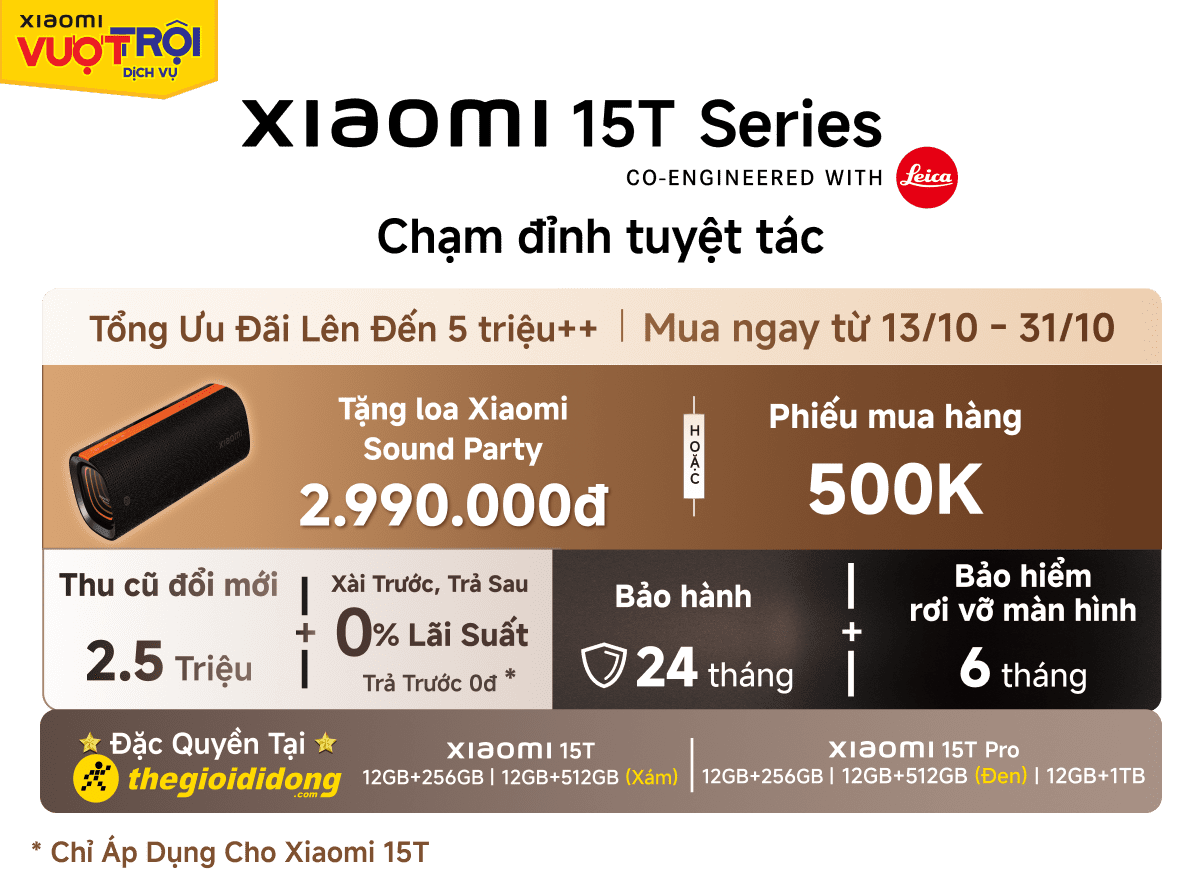 Xiaomi 15T Pro 5G 512GB giá tốt, bảo hiểm rơi vỡ màn hình 6 tháng