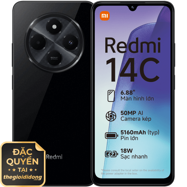 Xiaomi Redmi 14C 6GB/128GB giảm ngay 200K, góp 0%, tặng PMH 480K