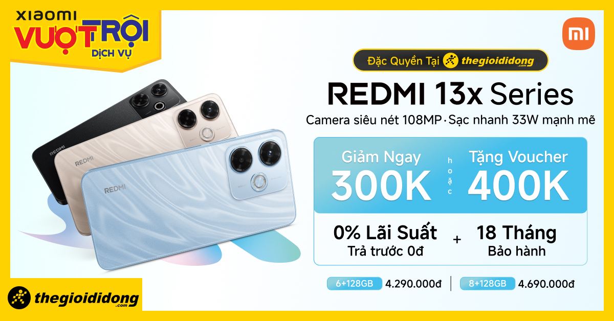 Xiaomi Redmi 13x 6GB/128GB giá rẻ, trả chậm 0% lãi suất