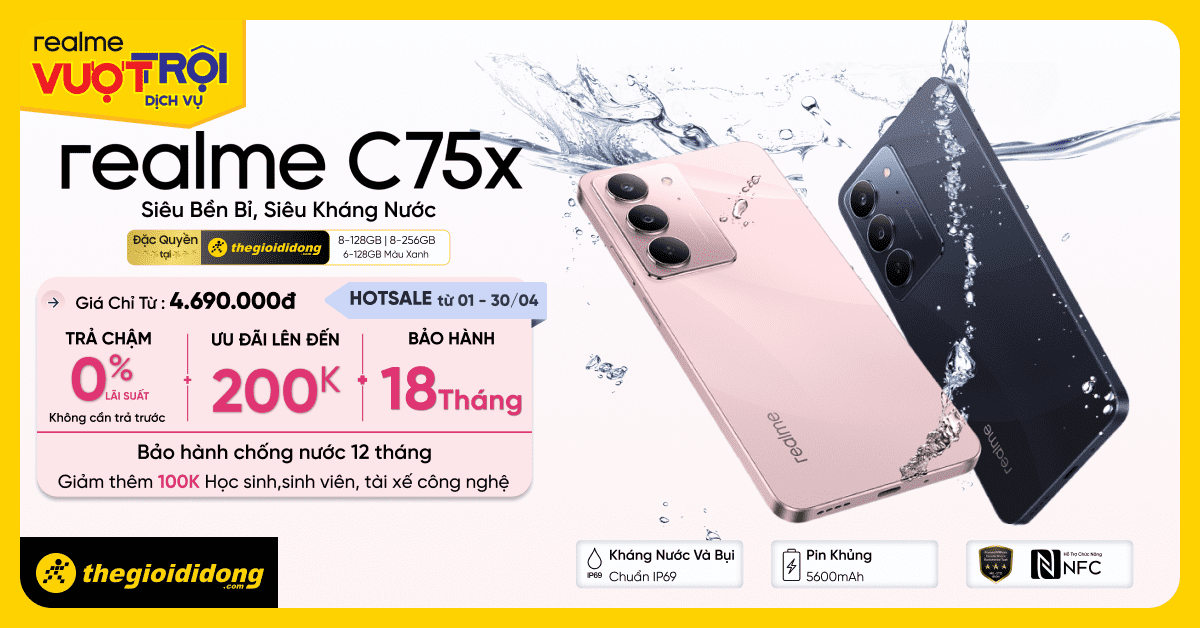 realme C75x 6GB/128GB chính hãng, bảo hành 18 tháng
