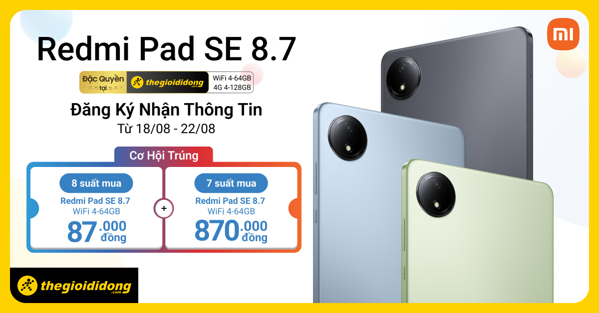 Xiaomi Redmi Pad SE 8.7 WiFi 4GB/128GB - Chính hãng, giá rẻ, có trả góp