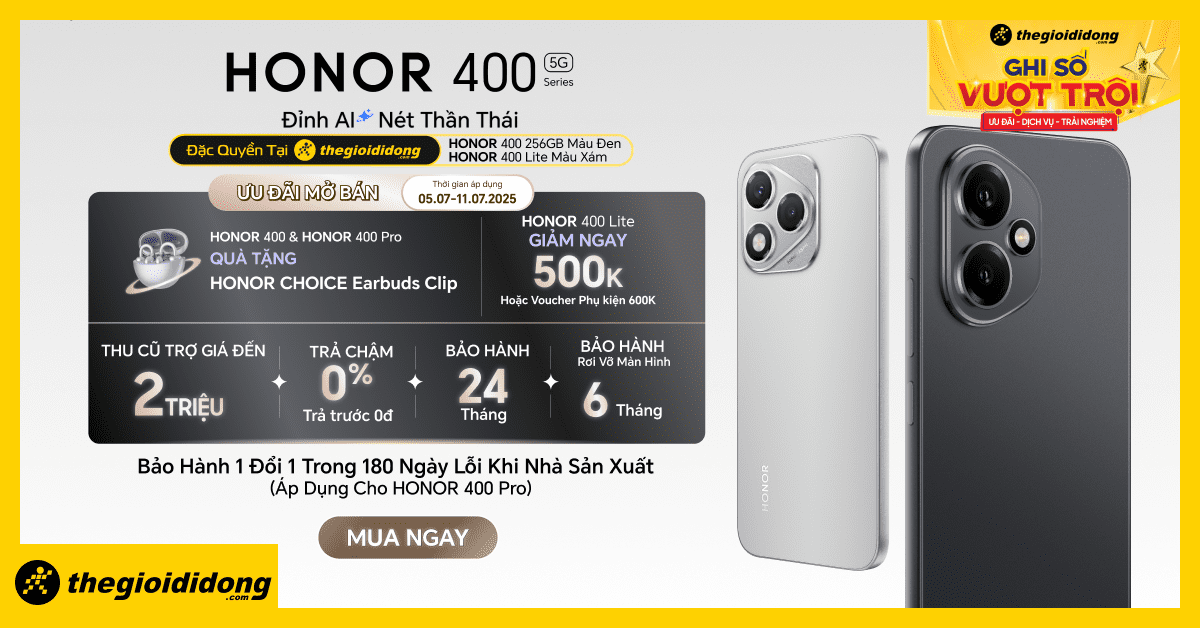 Honor 400 giá tốt, tặng tai nghe Honor Clip, TCDM trợ giá đến 1tr