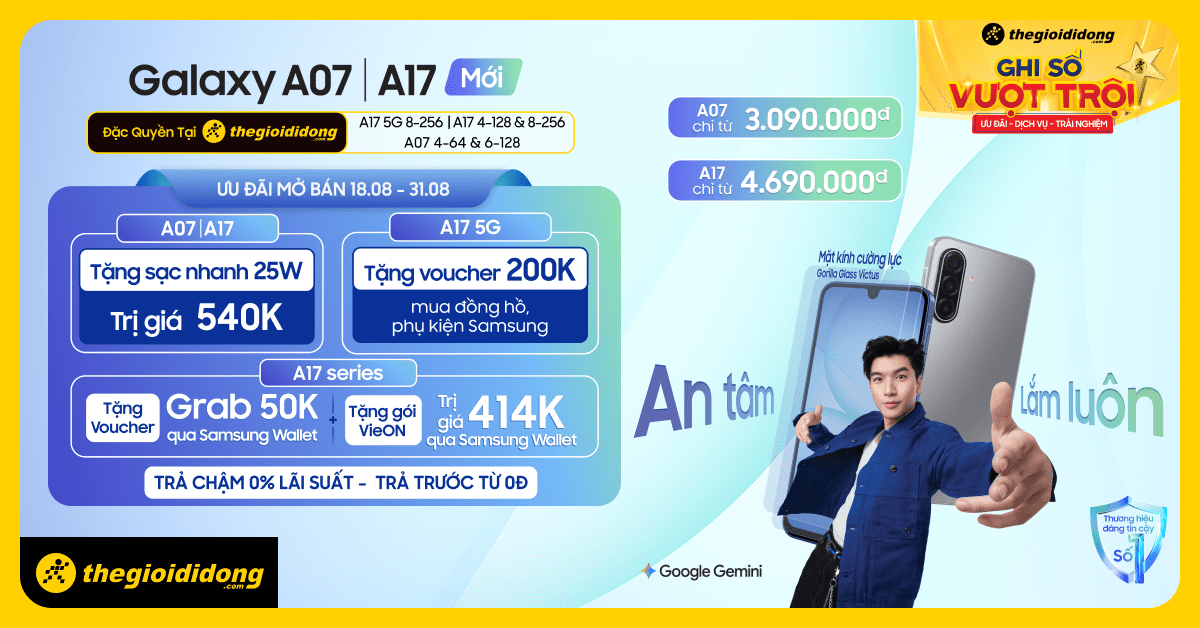 Samsung Galaxy A07 6GB/128GB đặc quyền, tặng sạc nhanh 25W