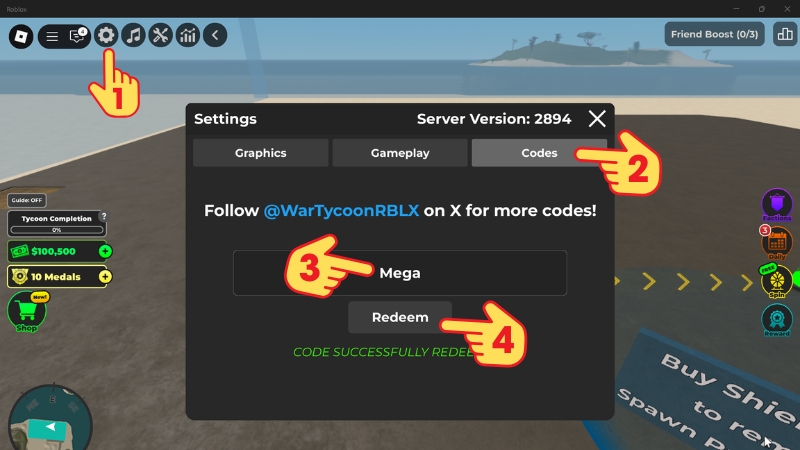 Code War Tycoon mới nhất tháng 08/2025 cập nhật liên tục