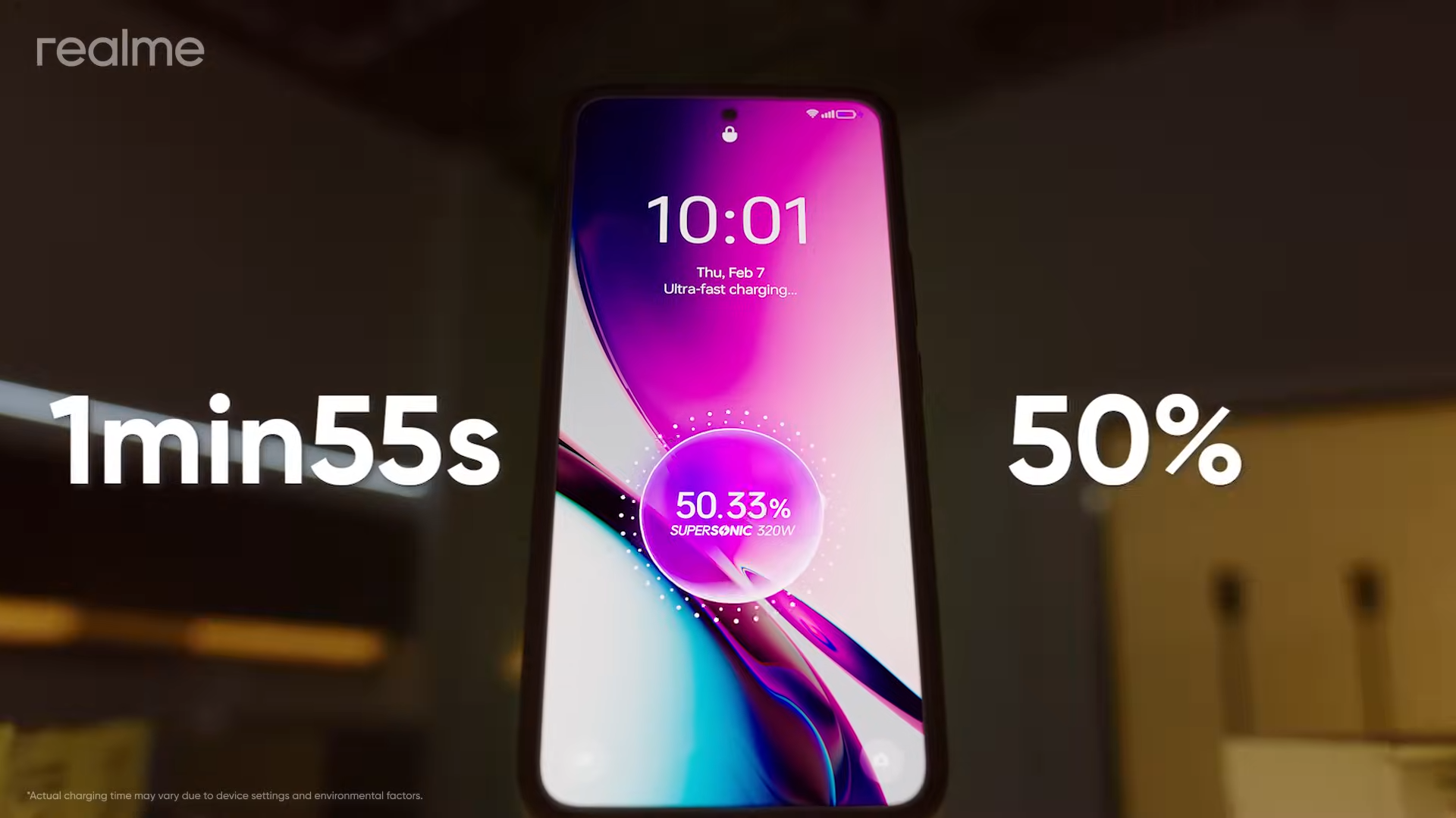 realme phô diễn công nghệ sạc SuperSonic Charge 320W: 5 phút đầy pin