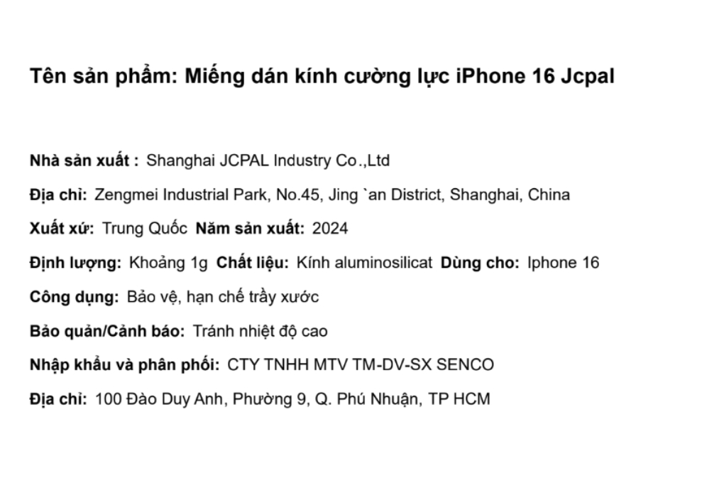 Miếng dán kính cường lực iPhone 16 Pro Max Jcpal