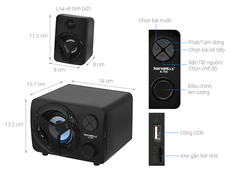 Loa vi tính Bluetooth Soundmax A700 - giá tốt, chính hãng