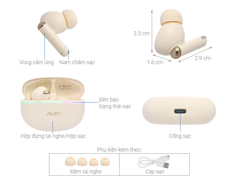 Tai nghe Bluetooth True Wireless AVA+ Buds Life Rider GT09 - chính hãng