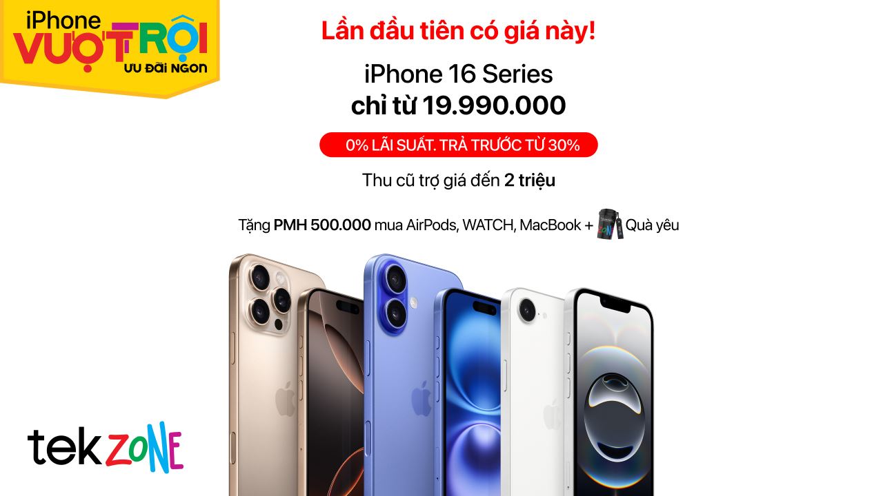 iPhone 16 Series giá từ 19.990.000 đồng, trả chậm 0% lãi suất
